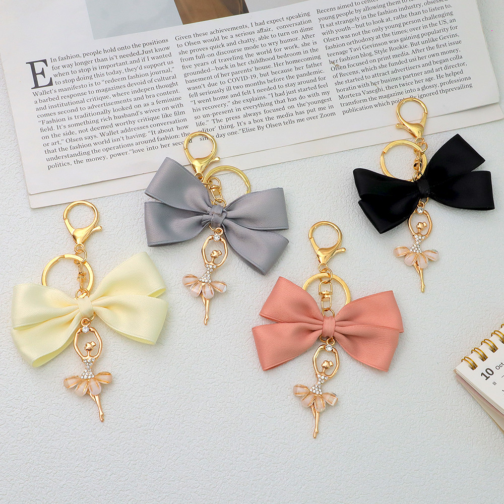 Delicate Rhinestone Ballerina Keychains Fashion Ribbon Bow Keyrings ...