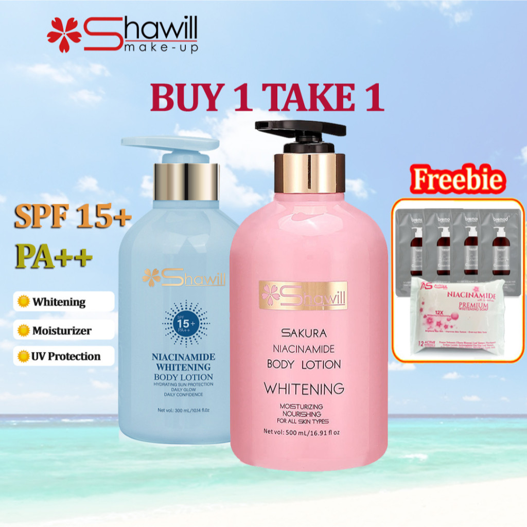 Shawill Body Lotion 500ml Niacinamide 300ml with spf 15 PA++ Sakura Care Oshima Cherry Extract ...