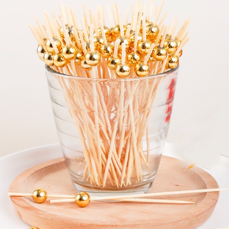 100PCS Disposable Bamboo Fruit Sticks Toothpicks Cocktail Sticks Food ...