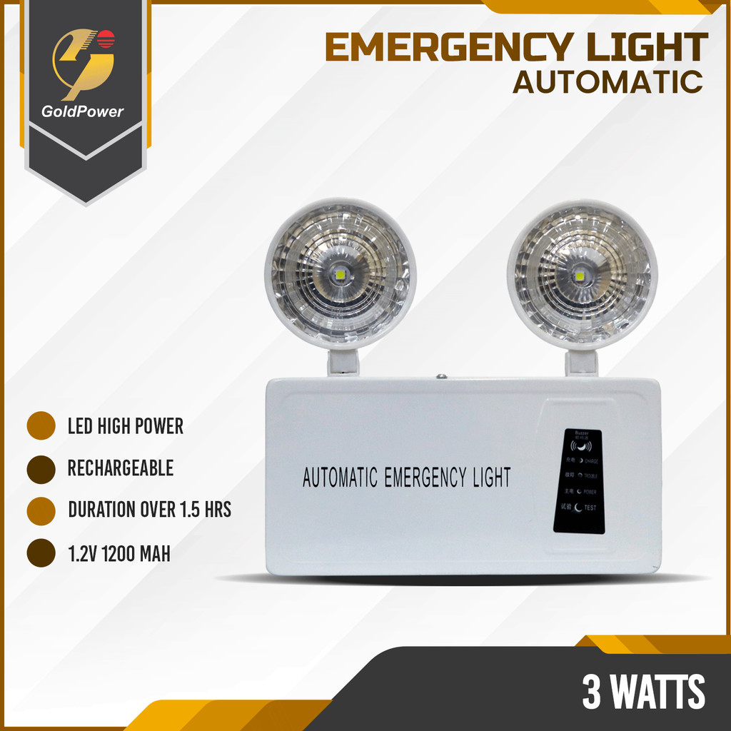 Emergency Light Twin Head - 3 Watts -Rechargeable - Automatic - High ...