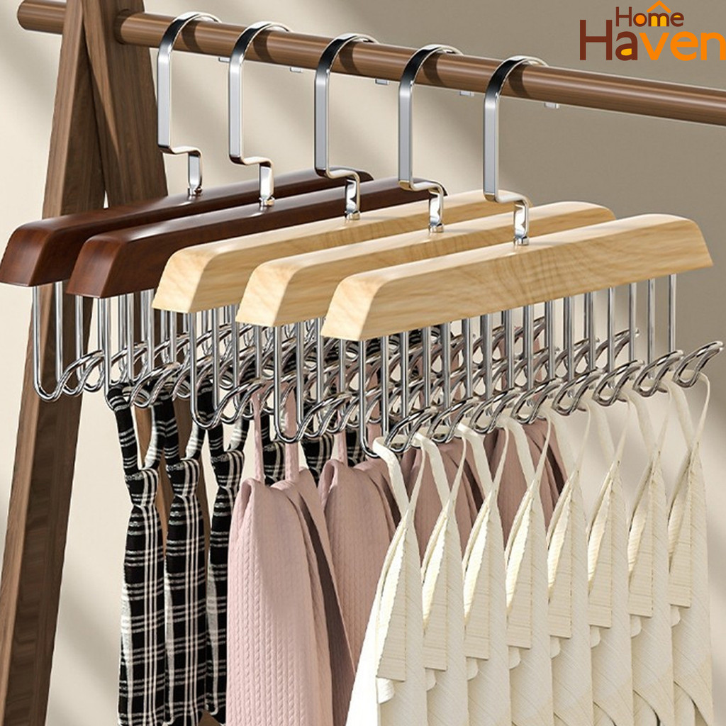 8 Hook Solid Wood Hanger Space Saving Woman Bra Hanger Man Belt Tank ...