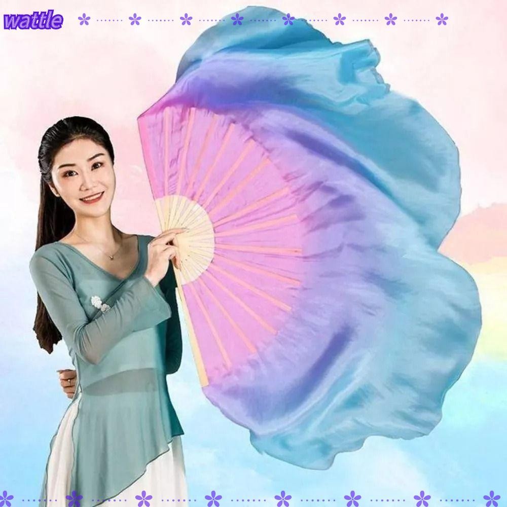 WATTLE Hand Fan, Half Circle Long Silk Belly Dance Fan, Portable ...