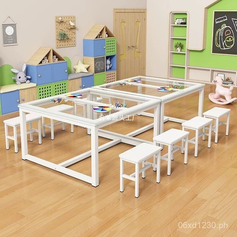 Kindergarten Art Table Student Glass Painting Studio Calligraphy ...