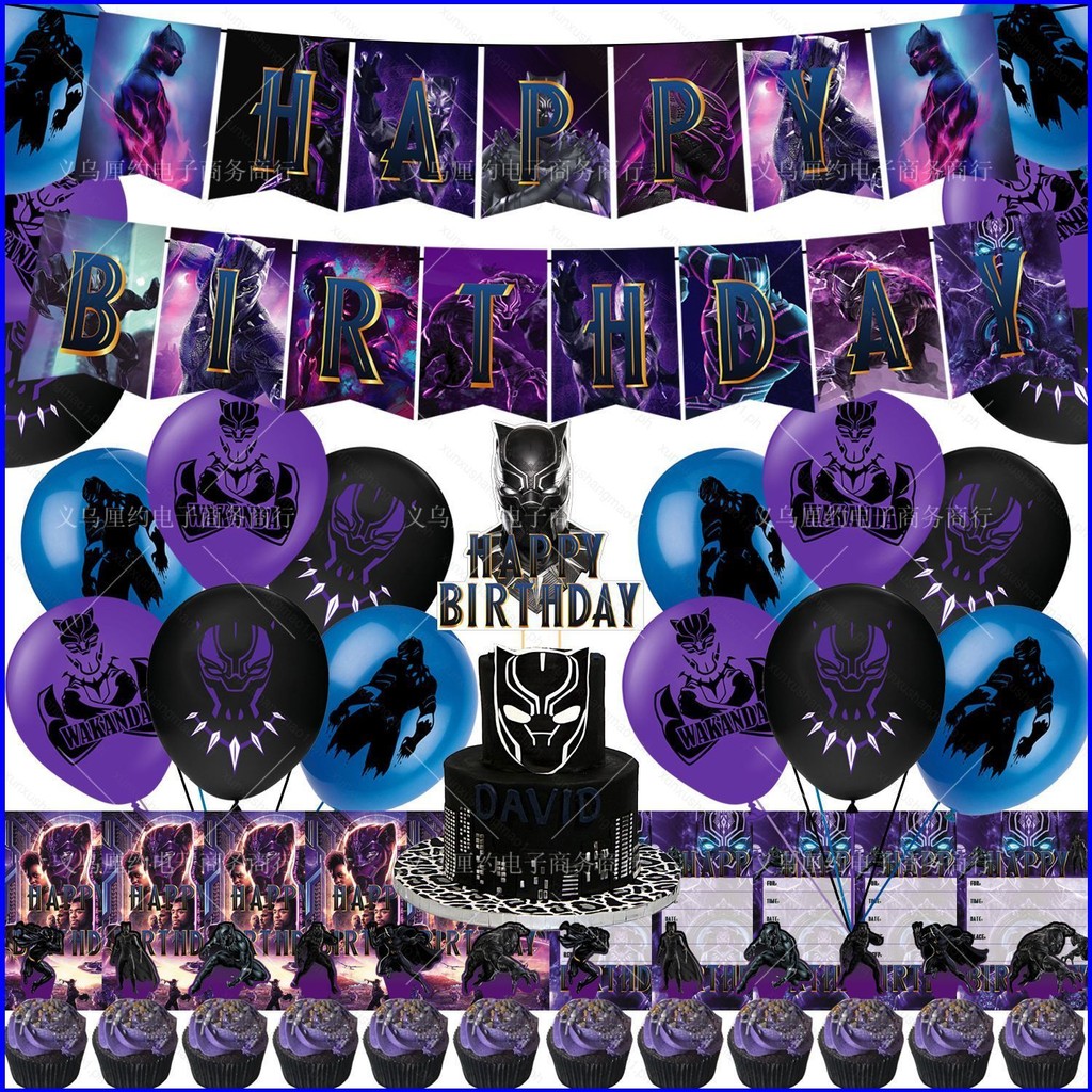 Black Panther Theme kids birthday party decorations banner cake topper ...
