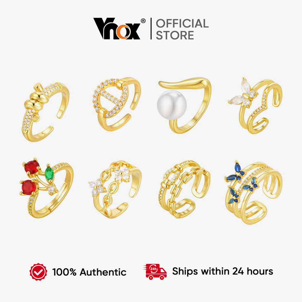 Vnox Zircon Cubic Pearl Four-Leaf Flowers Open Rings for Women,Gold ...