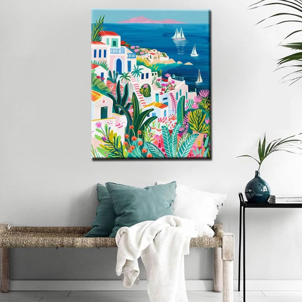 Boho Greek Island Scenery DIY Paint by Numbers for Adults Seaside White ...
