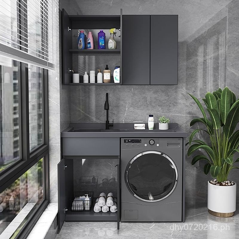 Companion with Washboard Solid Wood Washing Machine Basin Cabinet Multi ...