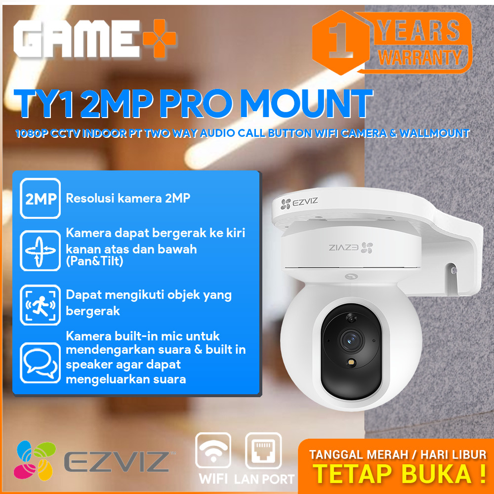 EZVIZ TY1 2MP PRO MOUNT 1080P CCTV INDOOR PT TWO WAY AUDIO CALL BUTTON ...