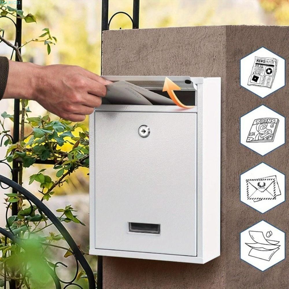 MAURICE1 Wall Mounted Mailbox, Rainproof Iron Tinplate Letter Boxes ...