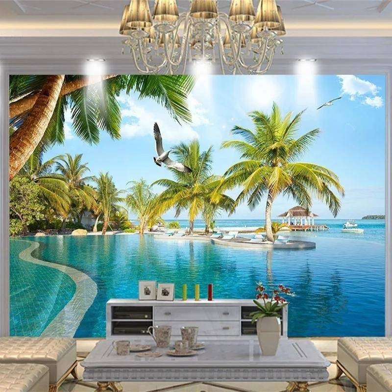 Custom Swimming Pool Seaside Landscape 3d Photo Murals Wallpaper for ...