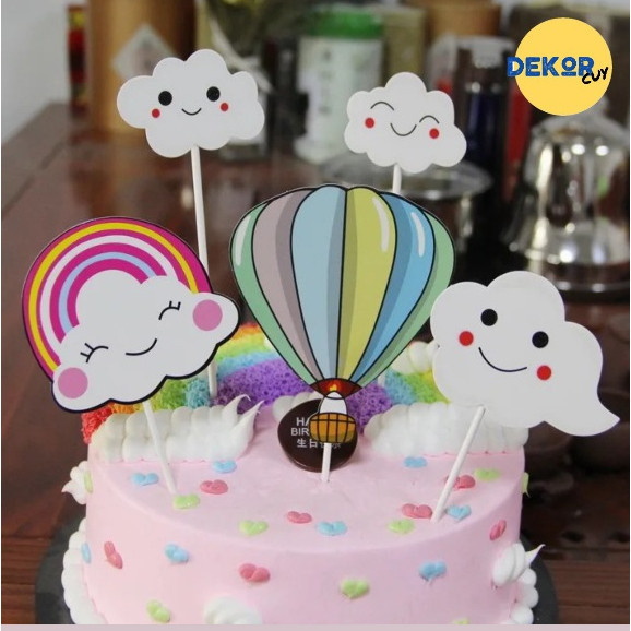 Cake TOPPER Paper rainbow Air Balloons And 3 Clouds Skewer Kids ...