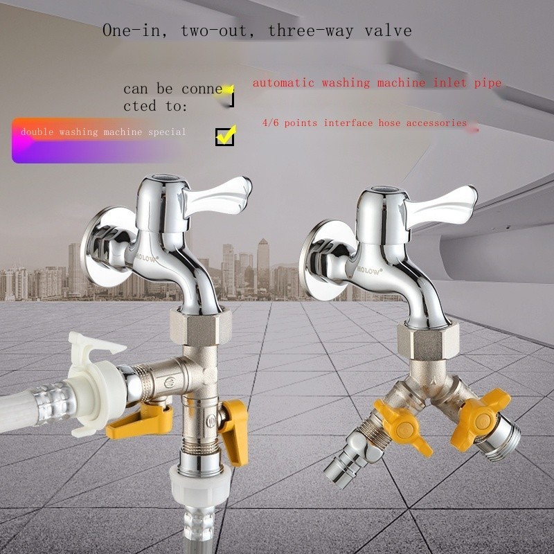 Washing machine three-way dual-use port one-point two-way water divider ...