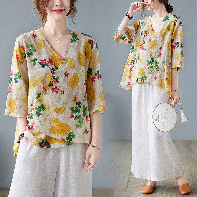 Folk Style Tops Large Size Chinese Style Women's Chinese Clothing Women ...