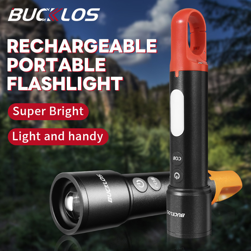 BUCKLOS Rechargeable Flashlight COB Super Bright Torch Light LED ...