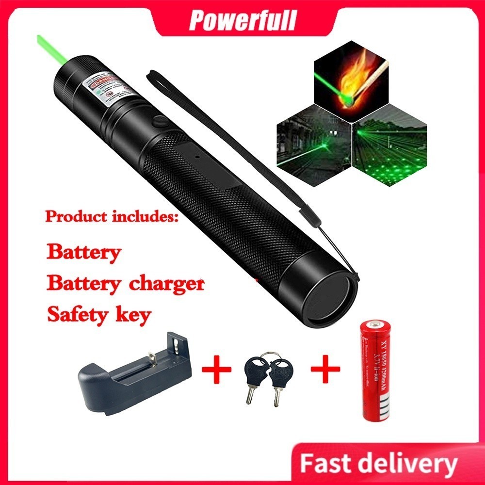 Powerful Green Laser Pointer Pen Beam Light 5W Lazer Power 532nm+18650 ...