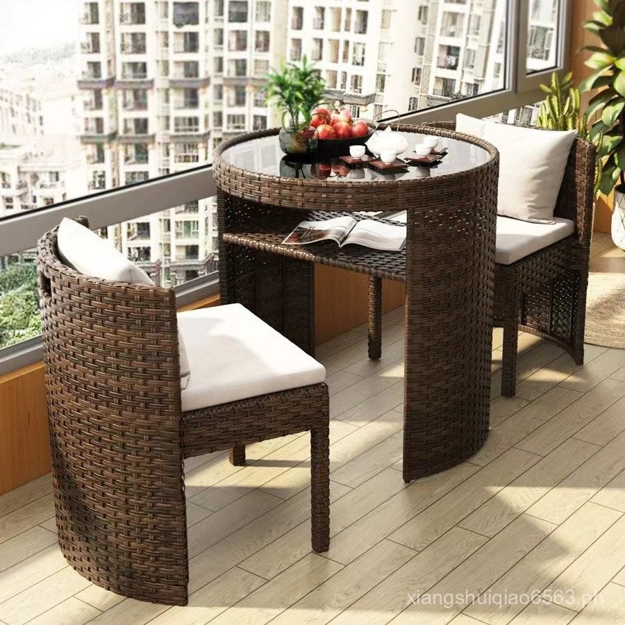 Balcony Small Table and Chair Rattan Chair Three-Piece Outdoor ...