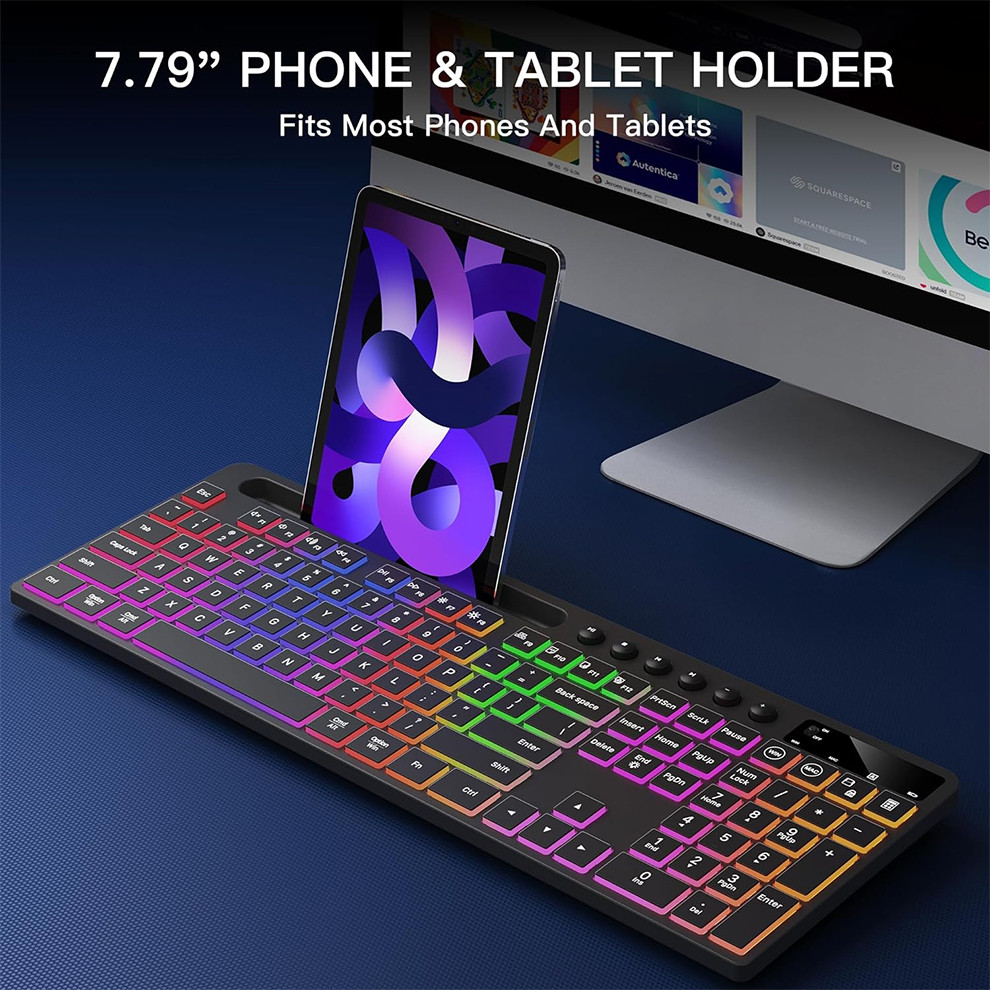 Backlit Wireless Keyboard and Mouse Combo with Holder Stand Full Size ...