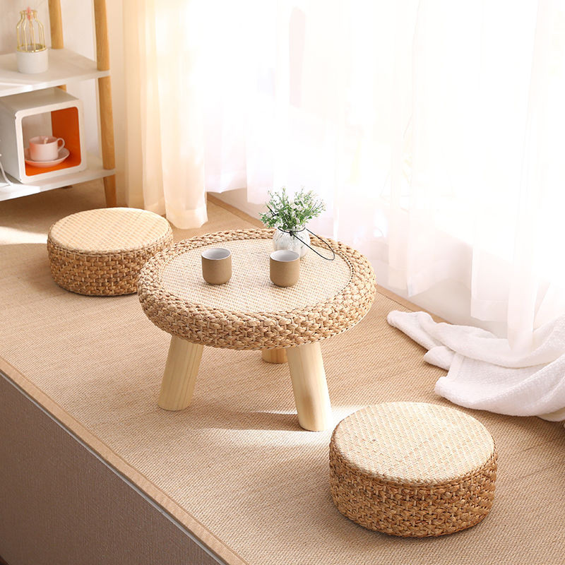 Solid wood rattan bay window small coffee table Japanese window sill small table kang table low ...