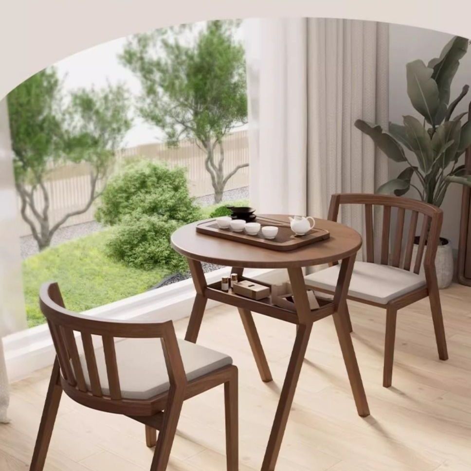 Balcony leisure table and chair three-piece set solid wood set tea ...