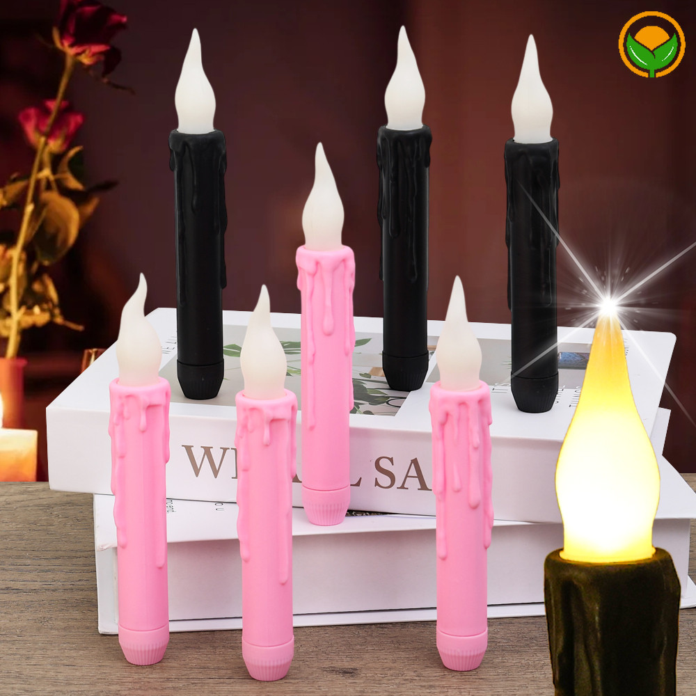 Black Short Flameless Taper Simulation Candle Flickering Led Taper