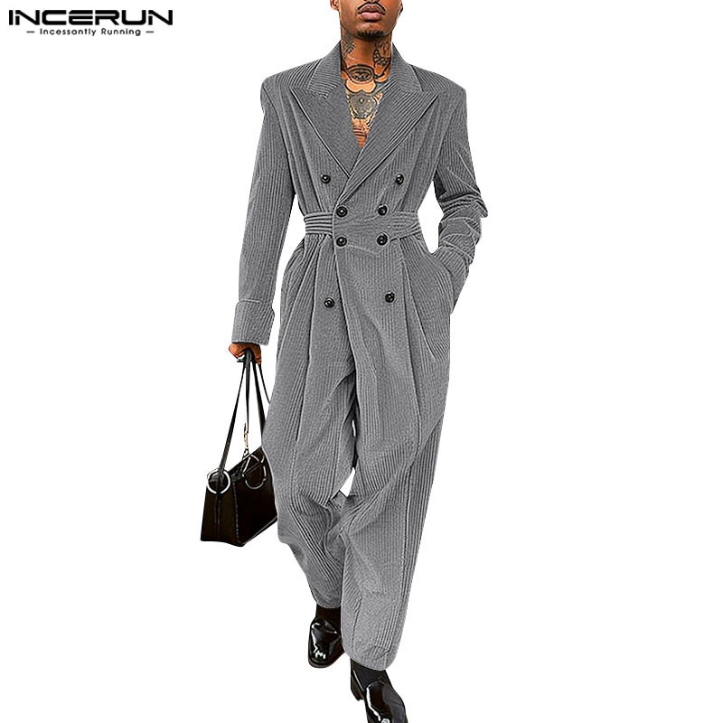 INCERUN Men Vintage Double Breasted Suit Collar Long Sleeve Casual ...