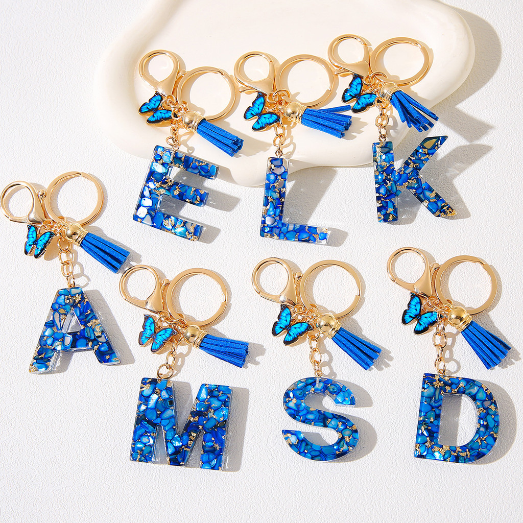 1Pcs Blue A-Z Letter Resin Keychains Exquisite 26 Alphabet Keyrings Car ...