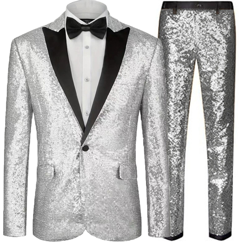 Shiny sequin formal suit set, Korean suit nightclub men's wear host ...