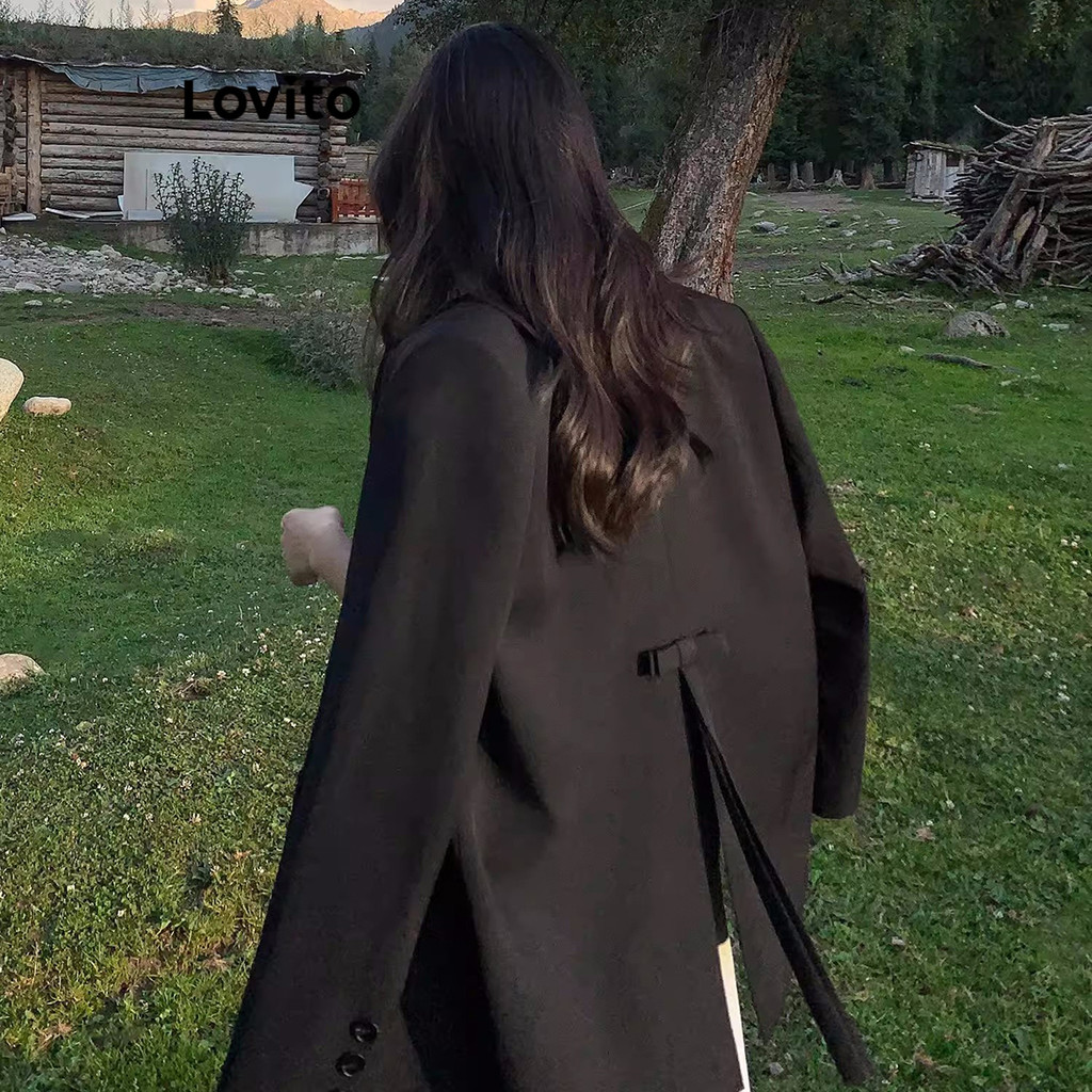 Lovito Women Casual Plain Bow Split Back Blazer LNA79517 | Shopee ...