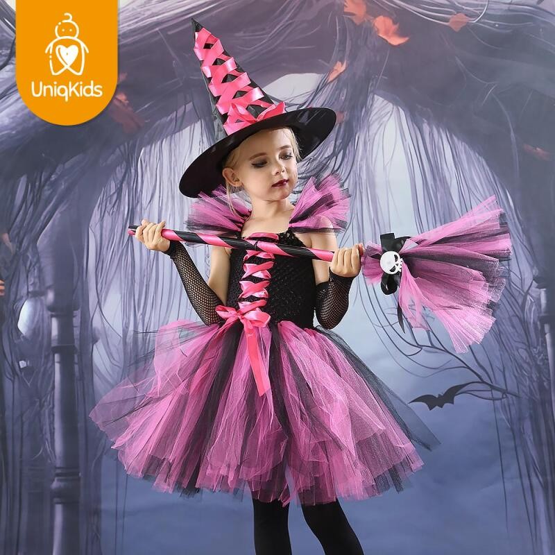 Uniqkids 2024 new Halloween girls costume Girl Shag dress witch hat ...