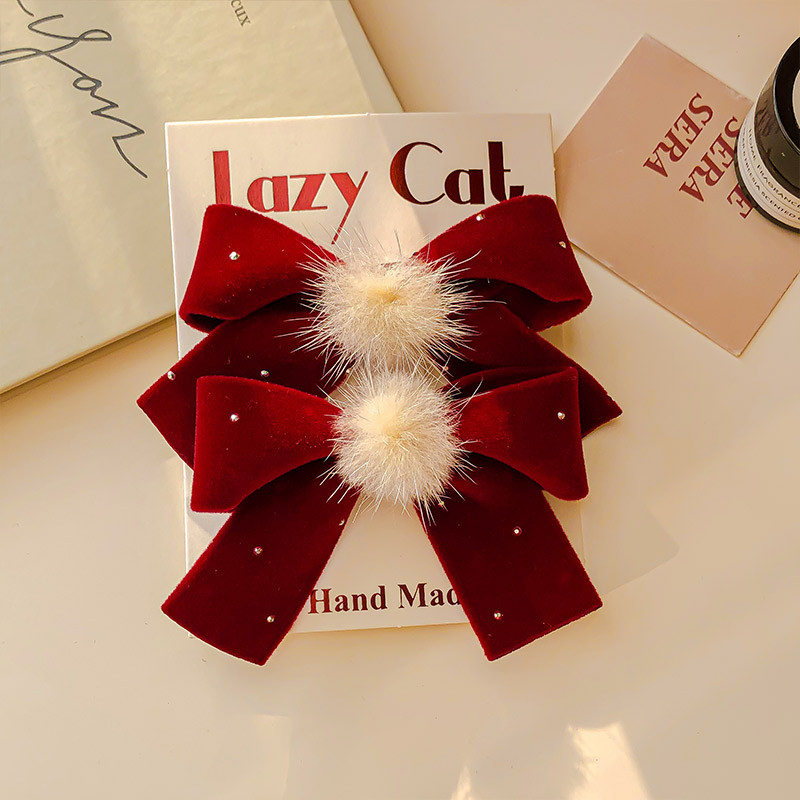 Children's Red Hairball Bow Hair Clip Girls' Forehead Side Hairpin ...