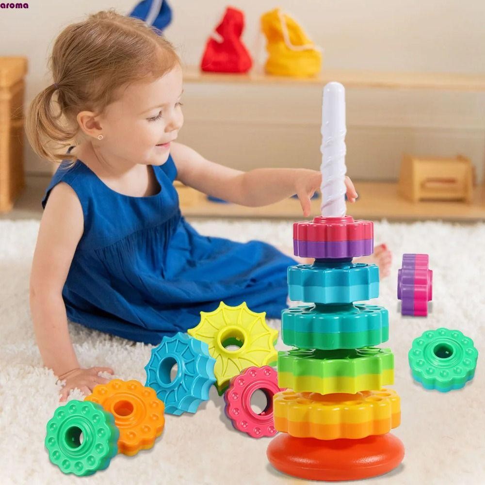 AROMA Rotating Rainbow Tower, Montessori Hand-eye Coordination Rotating ...