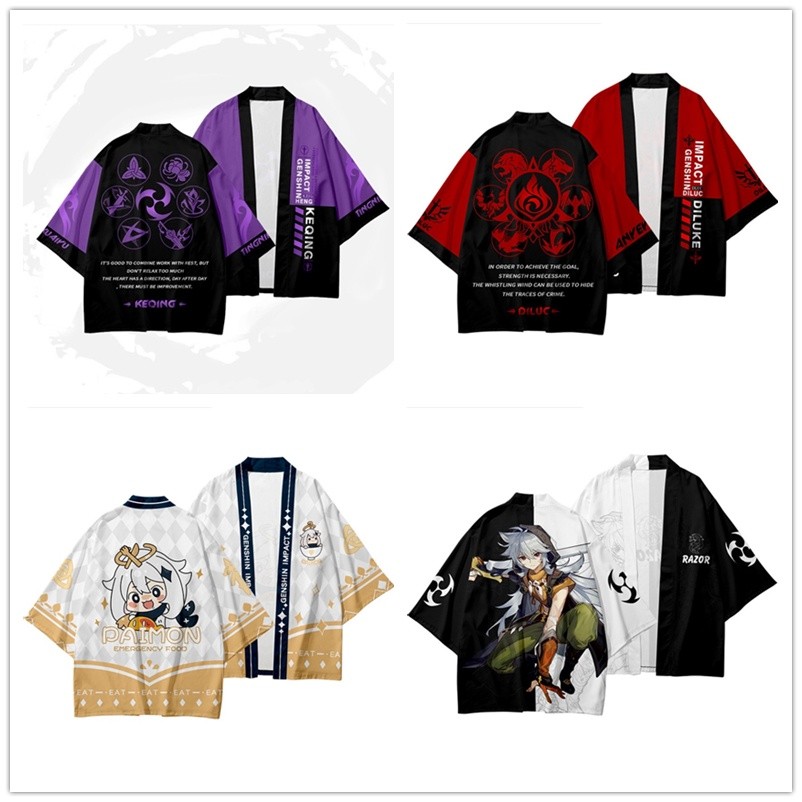 Summer Fashion Kimono, Game Genshin Impact Printed Men's Japanese Cloak ...
