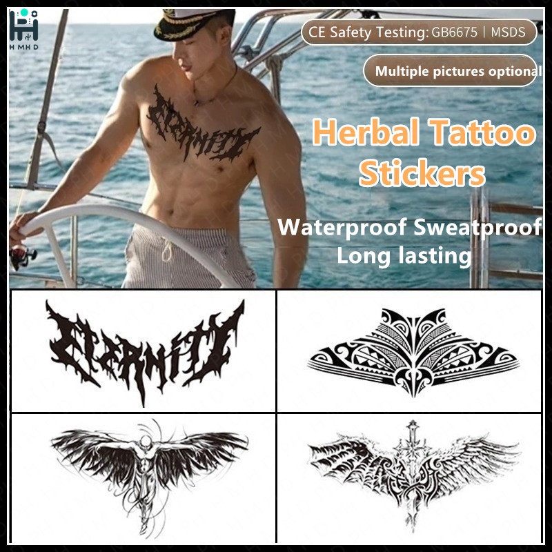 Herbal tattoo stickers Chest back waterproof temporary tattoos semi ...