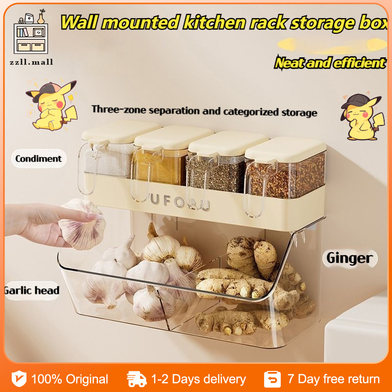 Wall-mounted kitchen rack-multifunctional storage for seasoning bottles ...