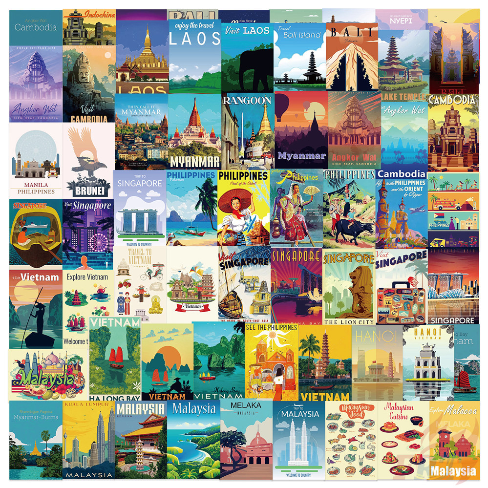 100Pcs/Set Southeast Asia Travel . Mini Journey Poster Stickers Fashion ...