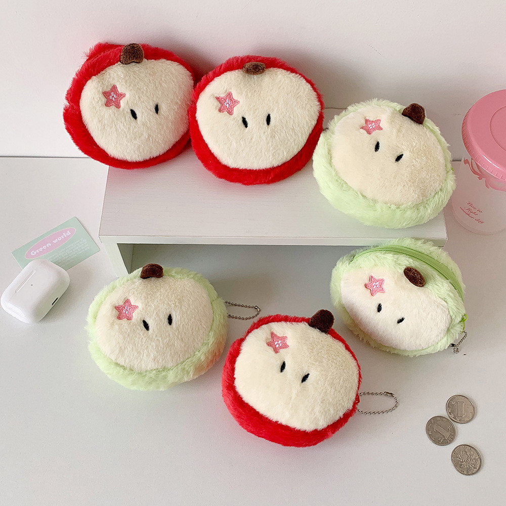 Cute Apple Plush Coin Purse Keychain Portable Storage Bag Sweet Pendant ...