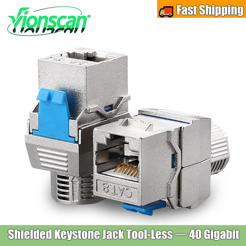 Vionscan Cat6a Cat7 Keystone Jack RJ45, Shielded Tool-Less Zinc Alloy ...