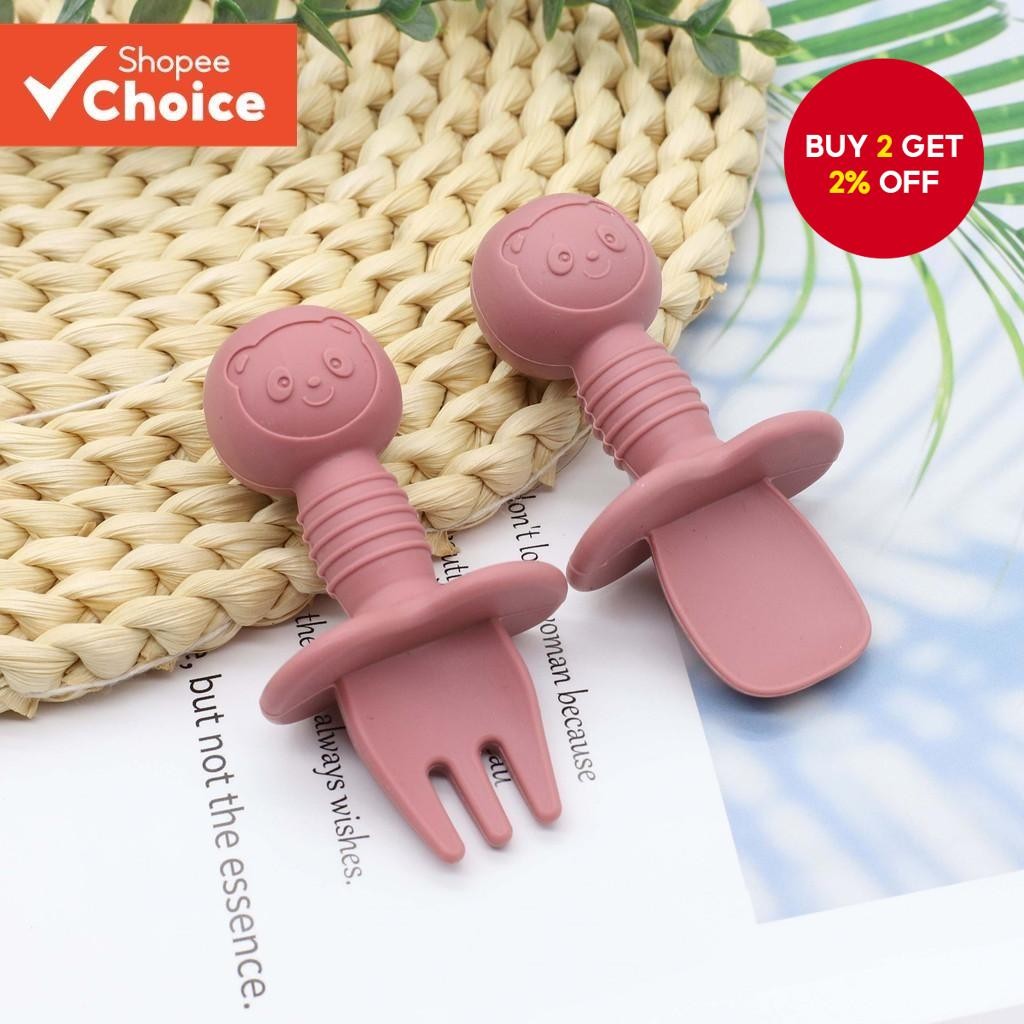Silicone cartoon food spoon fork short spoon fork easy to grip food ...