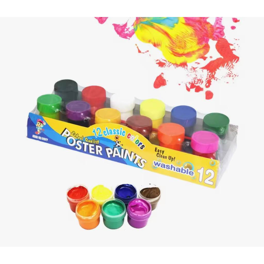 6/12pcs 12colors Poster paint Washable with brush | Shopee Philippines