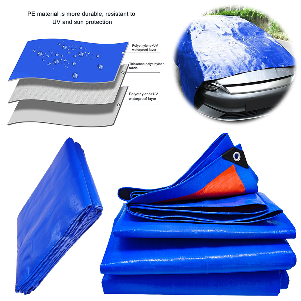 2x2/3/4M Tarps Waterproof Heavy Duty Blue Tarps for Patio/Vehicle/Pool ...