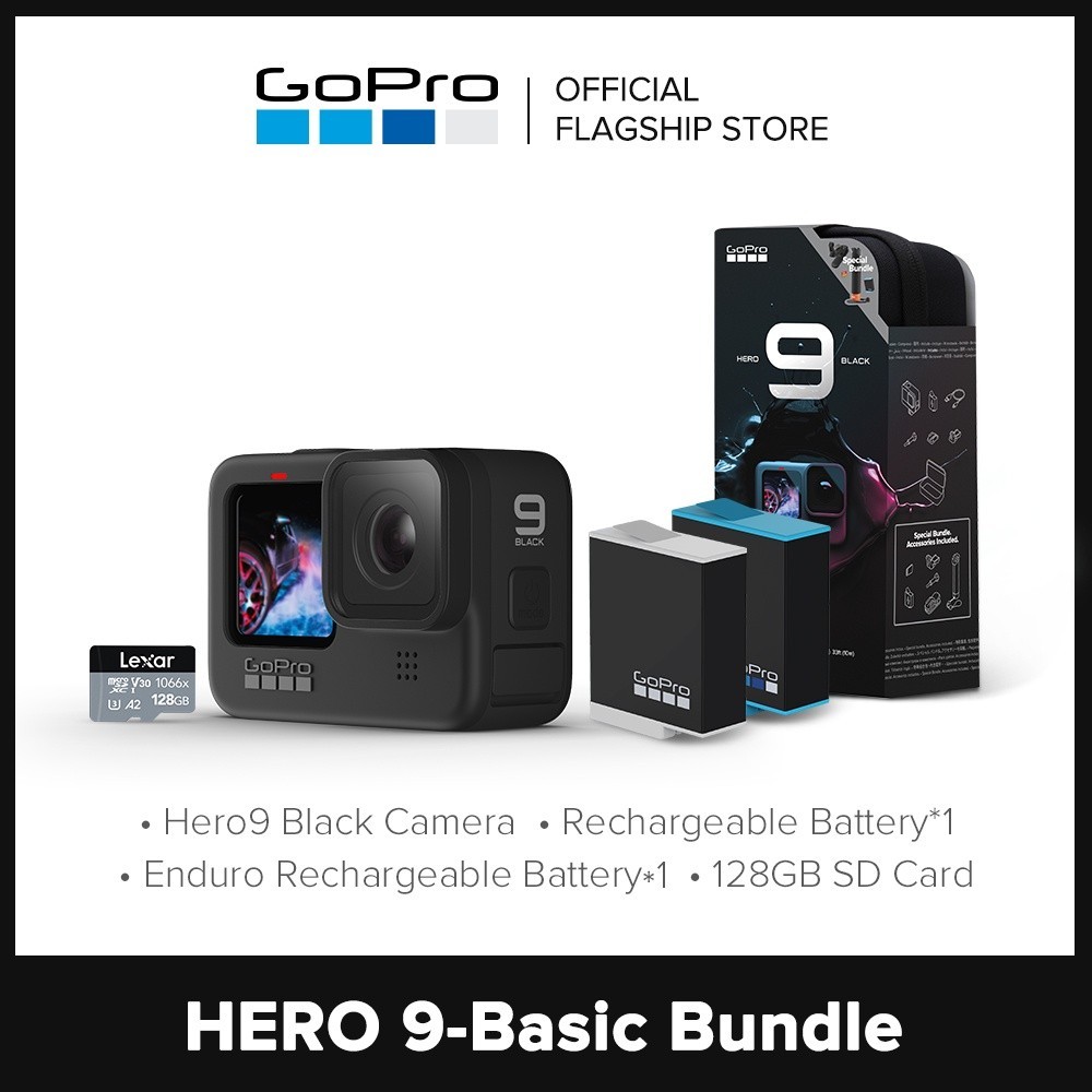 RQ+＞[Basic Bundle] GoPro HERO9 Black 5K video and 20MP photos / 2 Batteries • 128GB SD Card ...