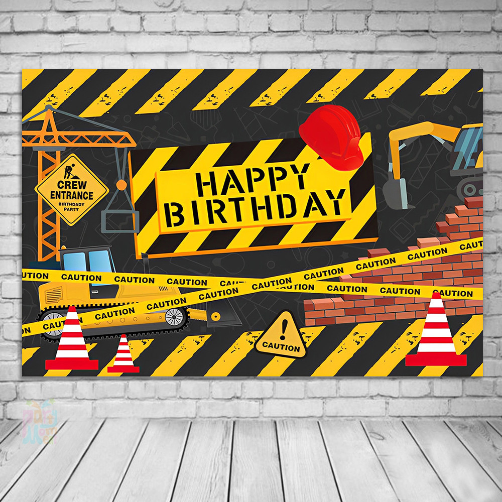 Construction theme Backdrop Excavator Truck Crane Photography ...