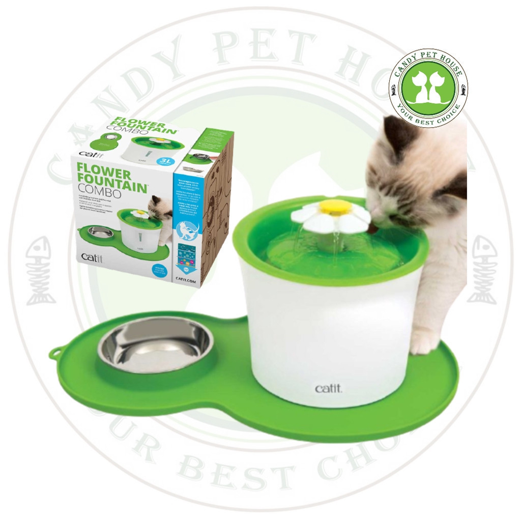Catit Combo Drinking Flower Fountain and Placemat with Stainless Steel ...