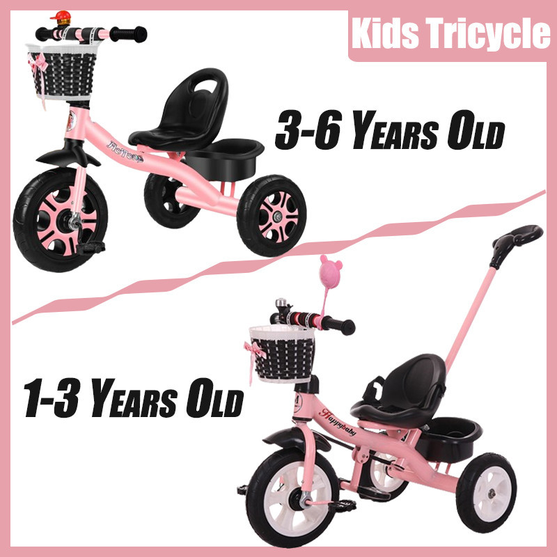 Kids 3 Wheels Bicycle with Push Handle Bike for Baby 2 in 1 Baby Bike ...