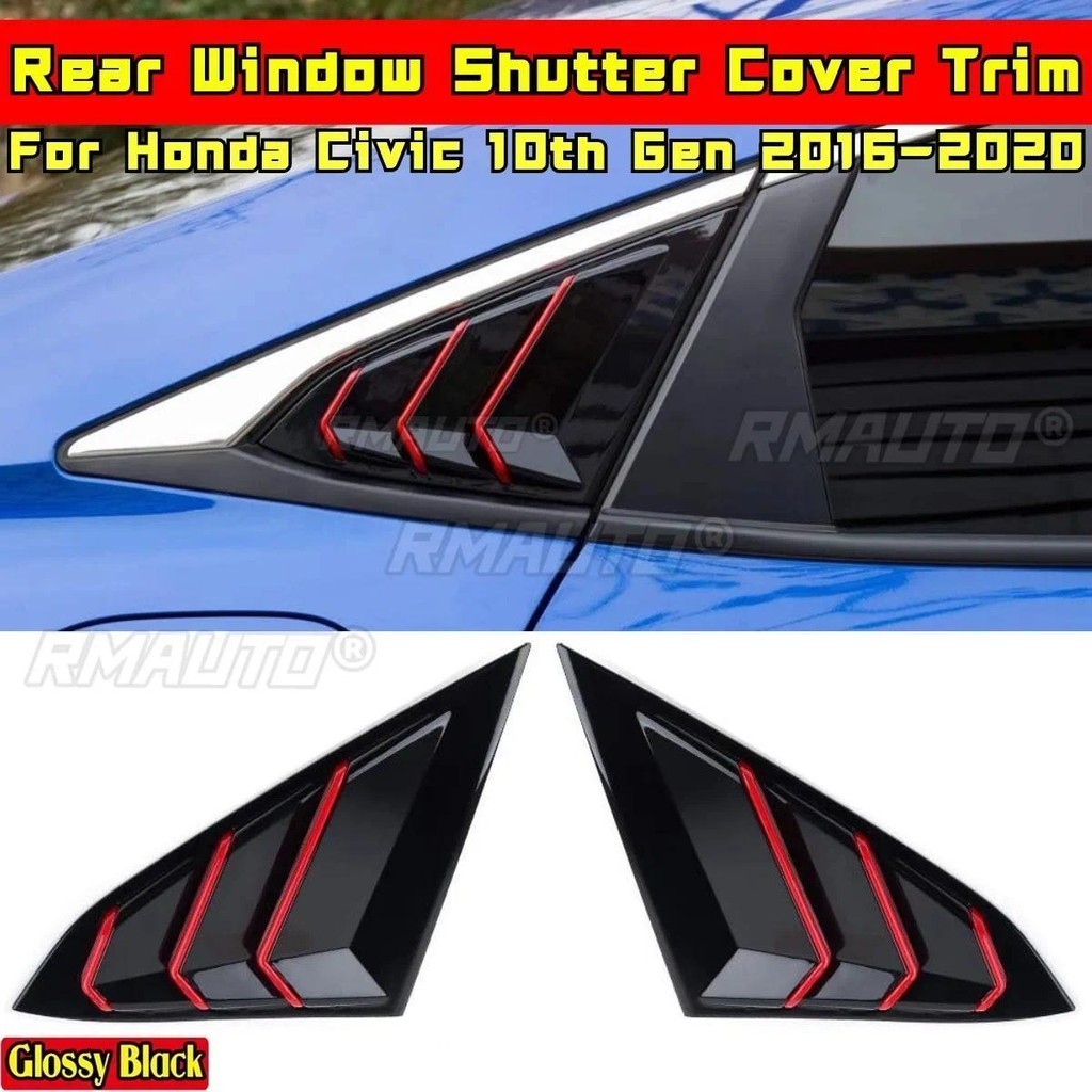 Civic Car Side Rear Window Louver Shutter Cover Glossy Black Red Style ...