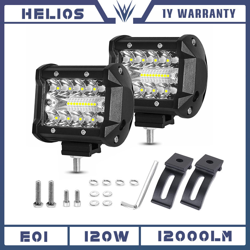 Helios Pods 4" LED Light Bar Fog Light Off-Road Driving Light Three-Row ...