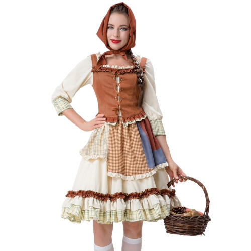 Halloween Adult Little Red Riding Hood Stage Play Clothes Lady Long ...