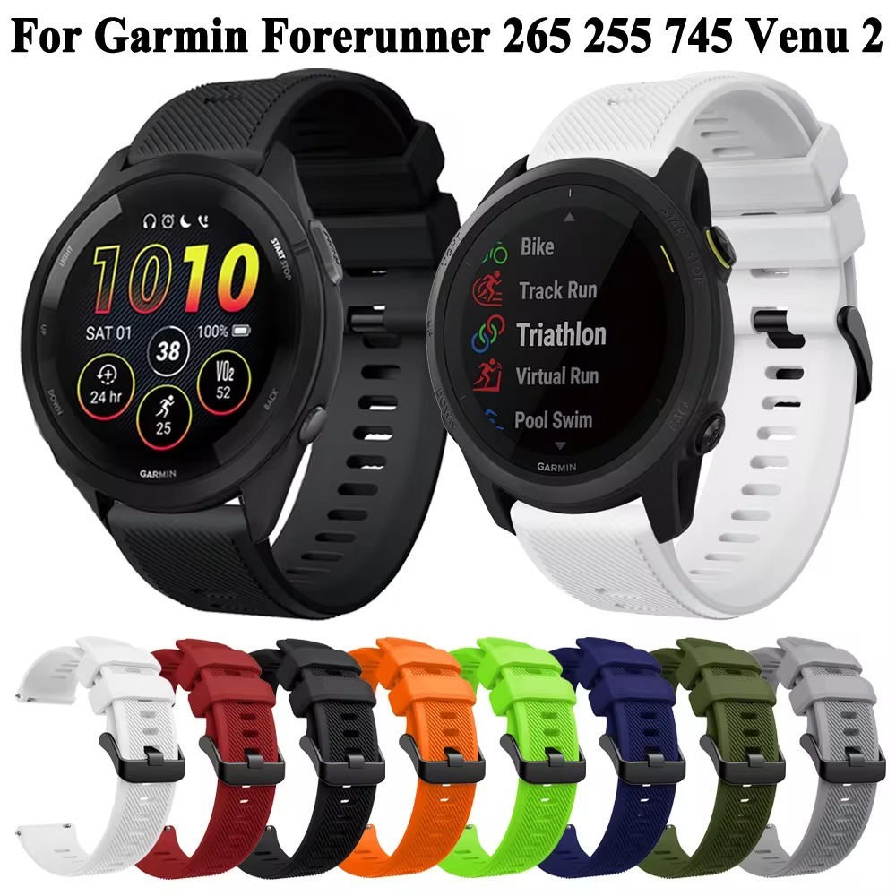 22mm Sport Silicone Watchband For Garmin Forerunner 265 255 Music/ 745 /Garmin Vivoactive 4/Venu ...