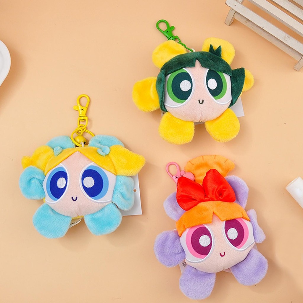 Powerpuff Girls Plush Flower Keychain Cartoon Car Key Accessories ...