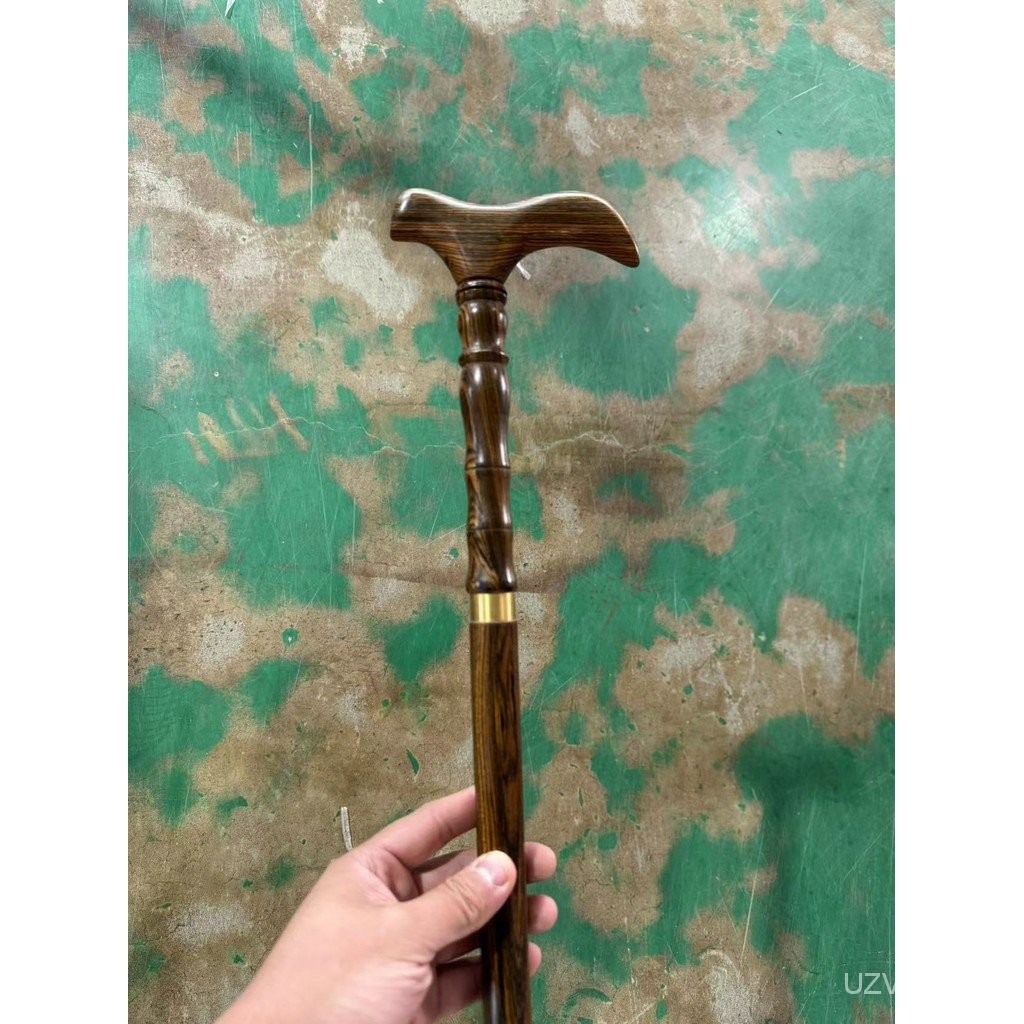 Solid Wood Crutches Cane Elderly Non-Slip Golden Tan Faucet Walking ...